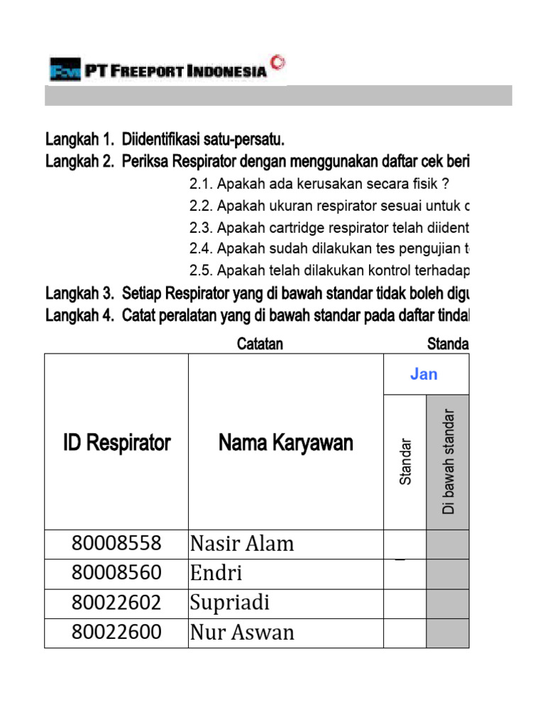 Checklist Respirator | PDF