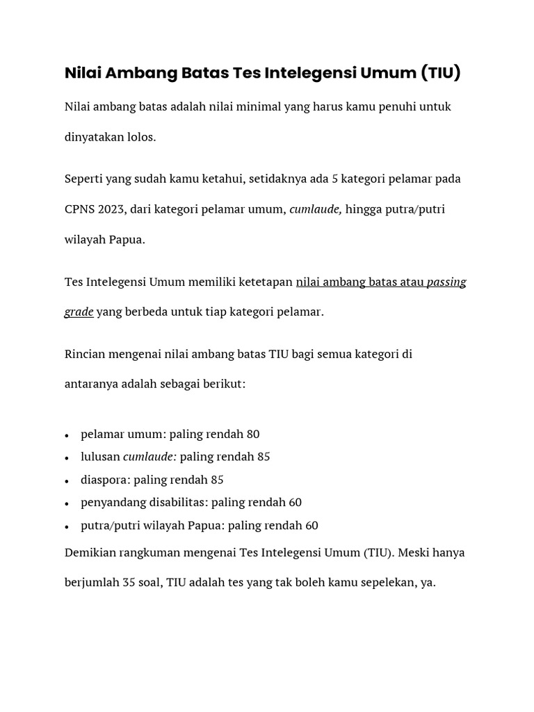Nilai Ambang Batas TIU & Tips TWK CPNS | PDF