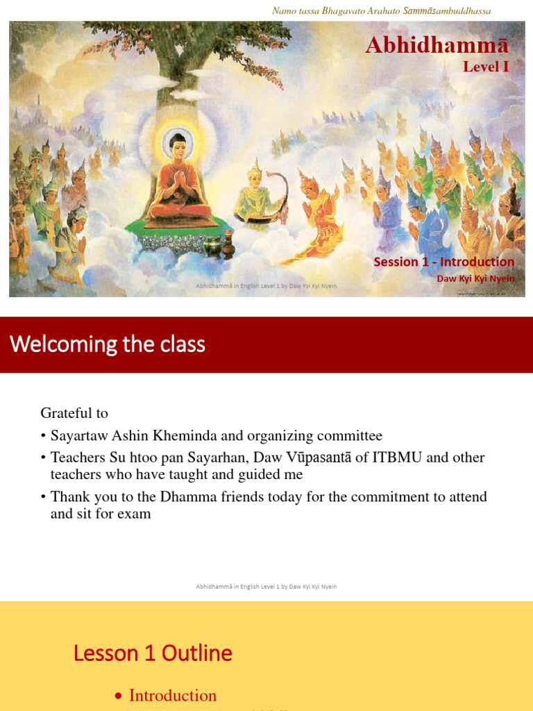 Abhidhamma- Lesson 1- Introduction by DKKN v3 update | PDF | Indian Philosophy | Eastern Philosophy