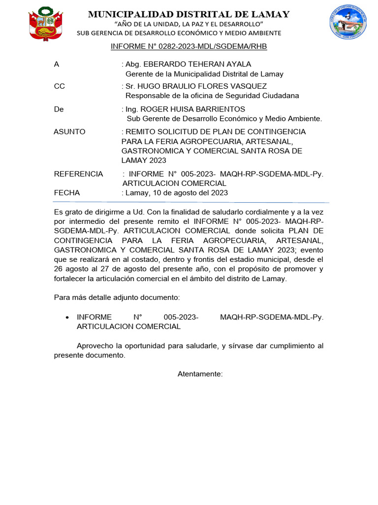 Informe #282 Solicito Plan de Contingencia | PDF