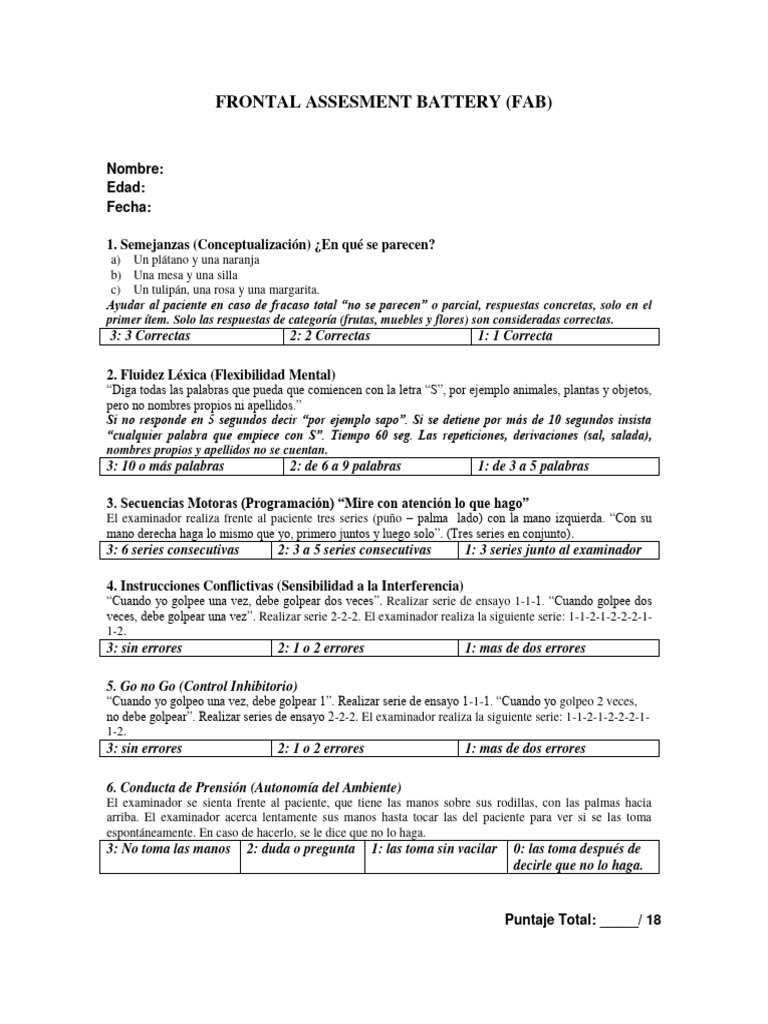 Frontal Assesment Battery | PDF | Estilo de vida