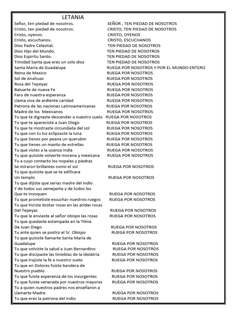 Letanía a Santa María de Guadalupe | PDF | Pecado | Cristo (título)