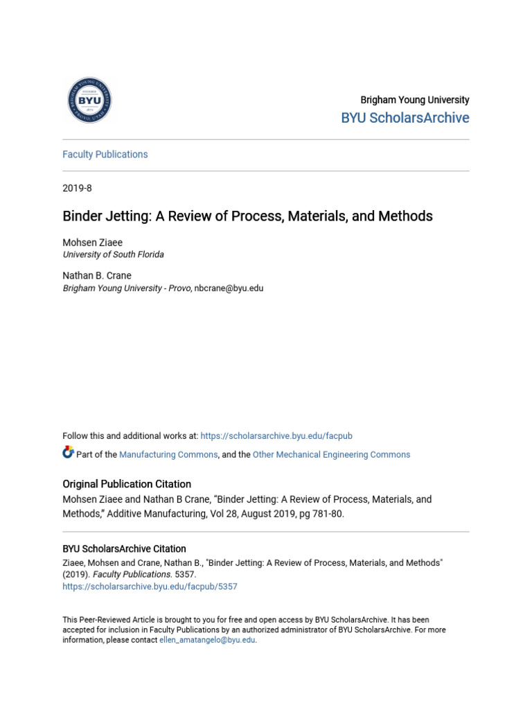 Binder Jetting - A Review of Process Materials and Methods | PDF | Sintering | 3 D Printing
