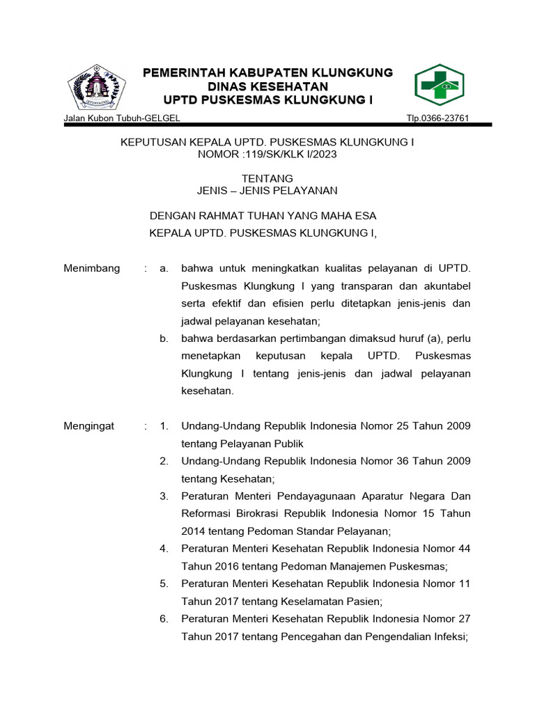SK JENIS-JENIS PELAYANAN | PDF