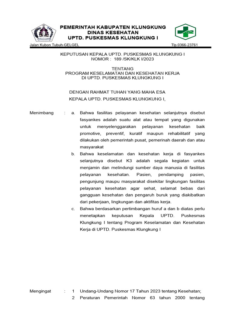 SK Program Keselamatan Dan Kesehatan Kerja | PDF