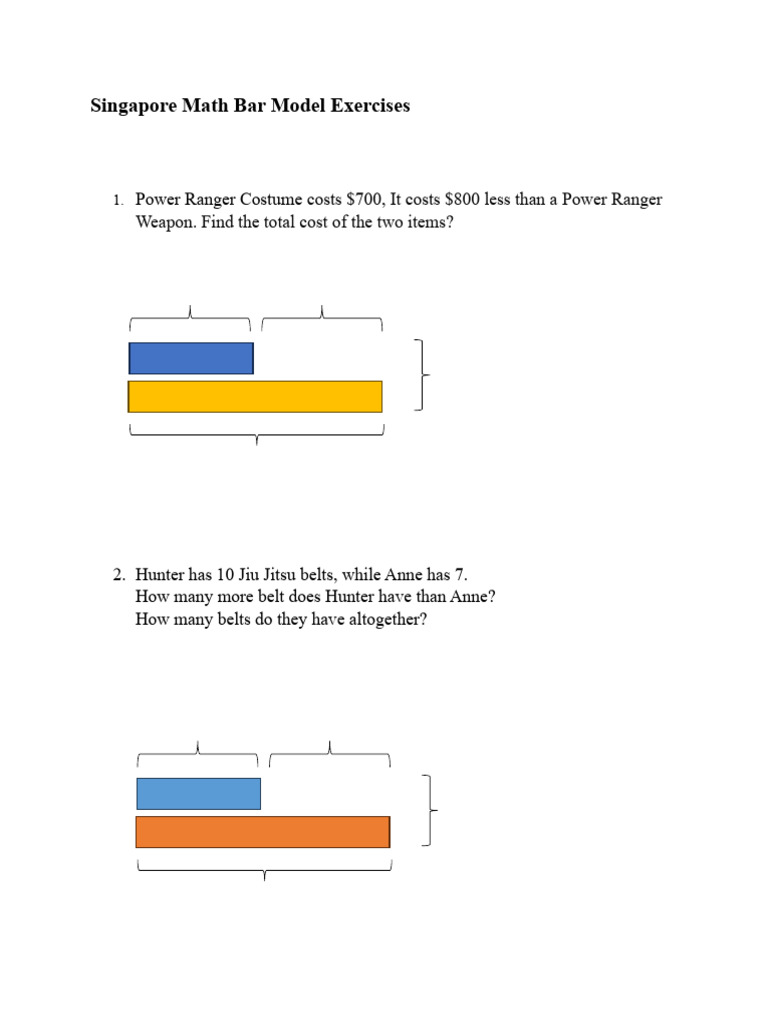 Singapore Math Bar Model Exercises | PDF