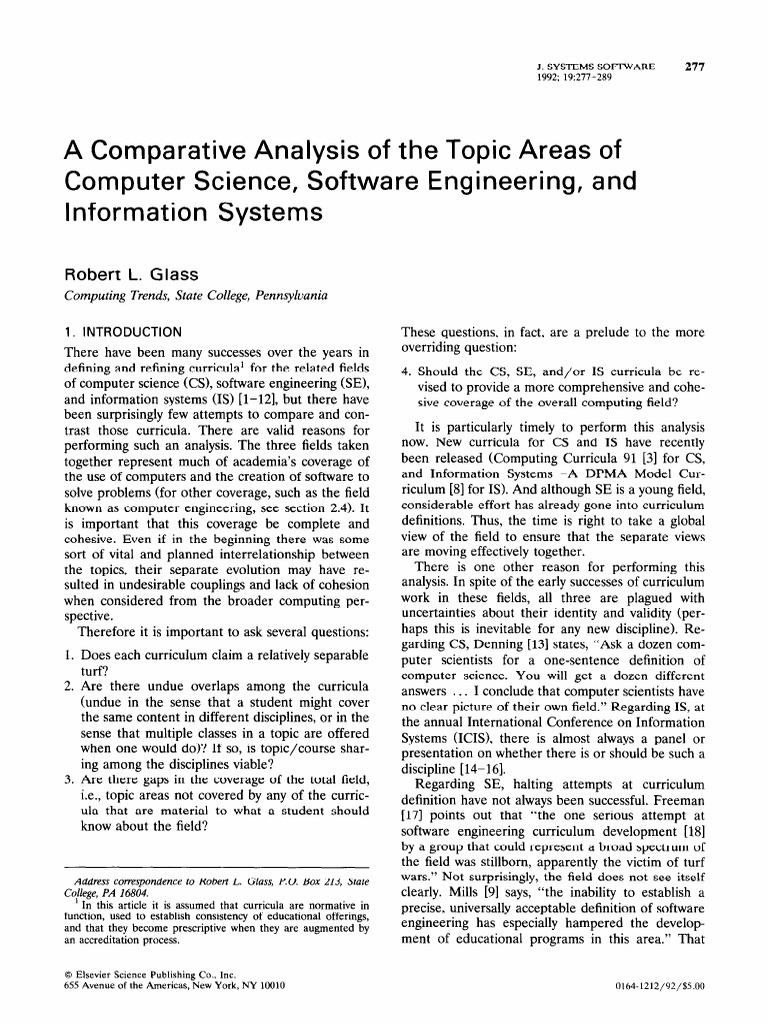 A Comparative Analysis of the Topic Areas of Computer Science, Software Engineering, And ...
