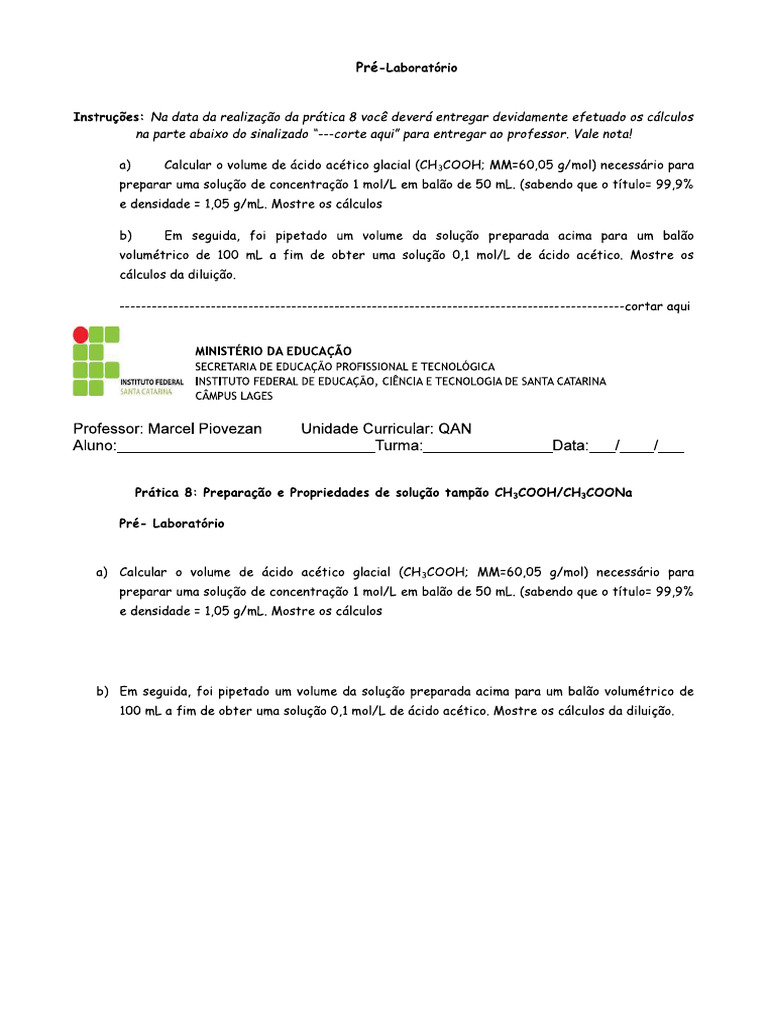 Prática Sol Tampão | PDF