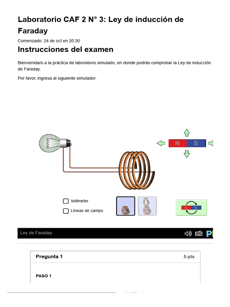 Examen Laboratorio Caf 2 N 3 Ley de Induccion de Faraday - Compress | PDF | Inducción ...