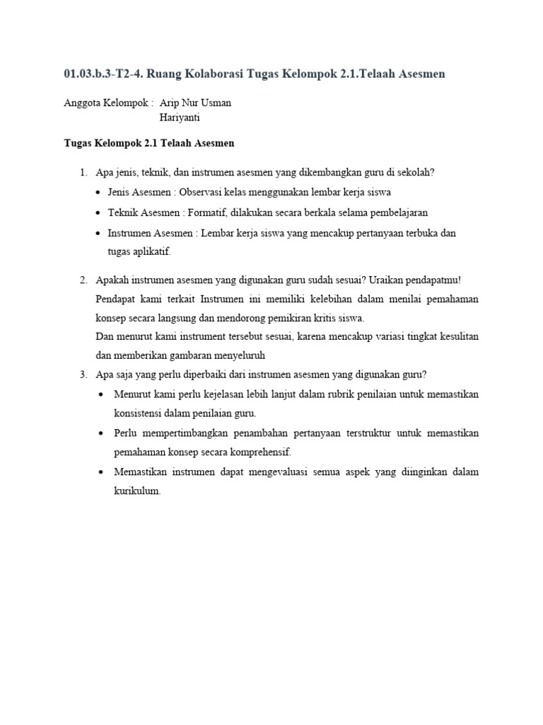 Tugas Kelompok 2.1. Telaah Instrumen | PDF