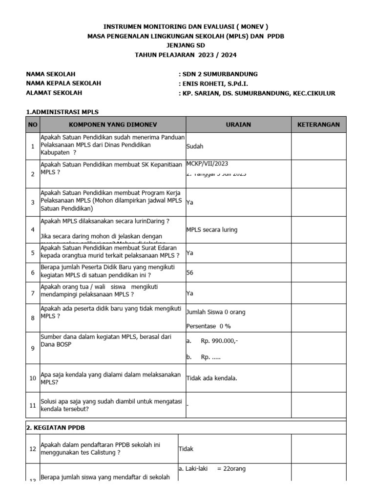 Instrumen Mpls 2023 - SDN 2 Sumurbandung | PDF