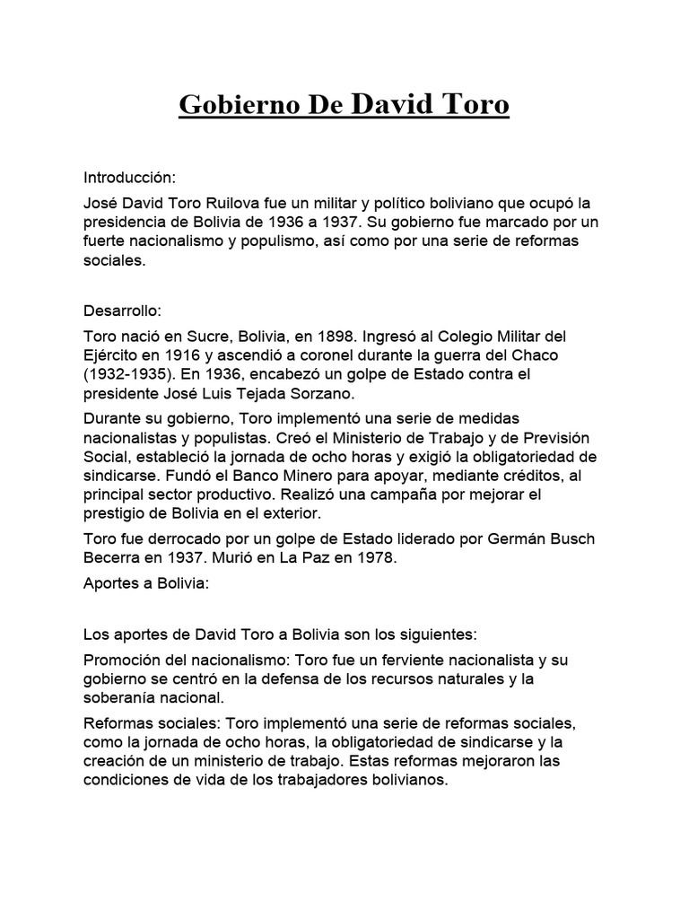 Gobierno de David Toro | PDF | Política