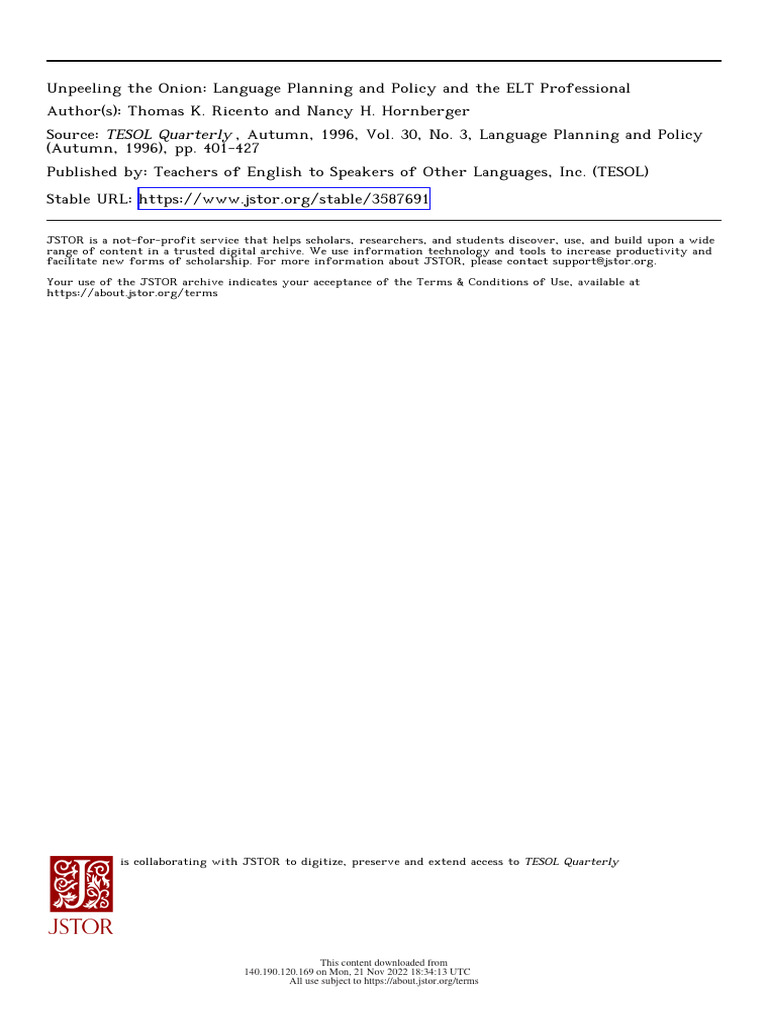 1996 Ricento Language Policy Onion | PDF | Rationality | Policy