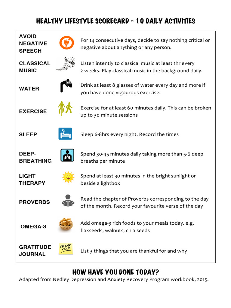 Healthy 2lifestyle Scorecard - 10 Daily Activities | PDF