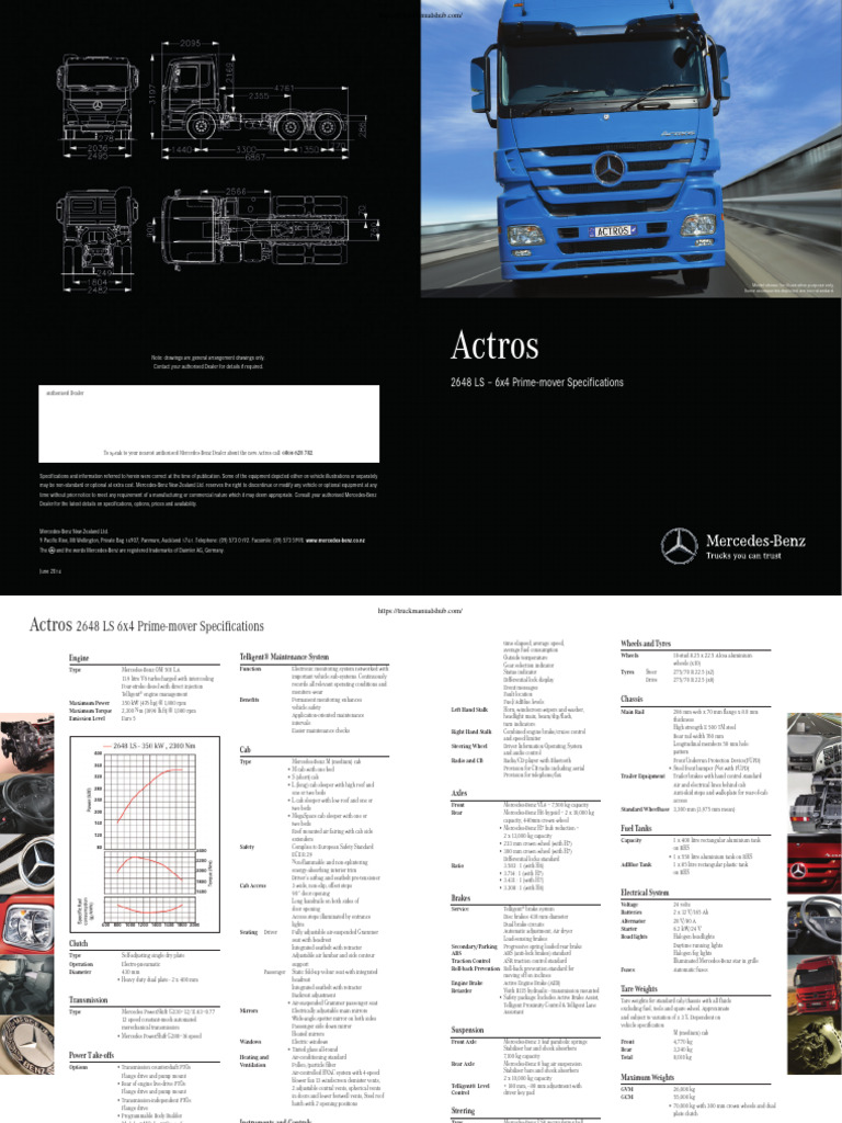 Mercedes Benz Actros 2648LS 6x4 v3 Specifications | PDF | Truck | Mercedes Benz