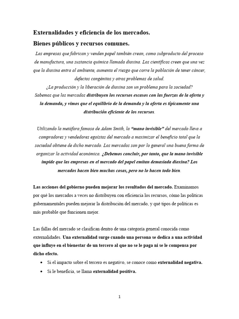 Externalidades y Eficiencia de Los Mercados. Bienes Pãºblicos y Recursos Comunes | PDF ...