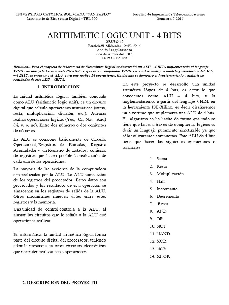 Alu 4 Bits | PDF | Vhdl | Puerta lógica