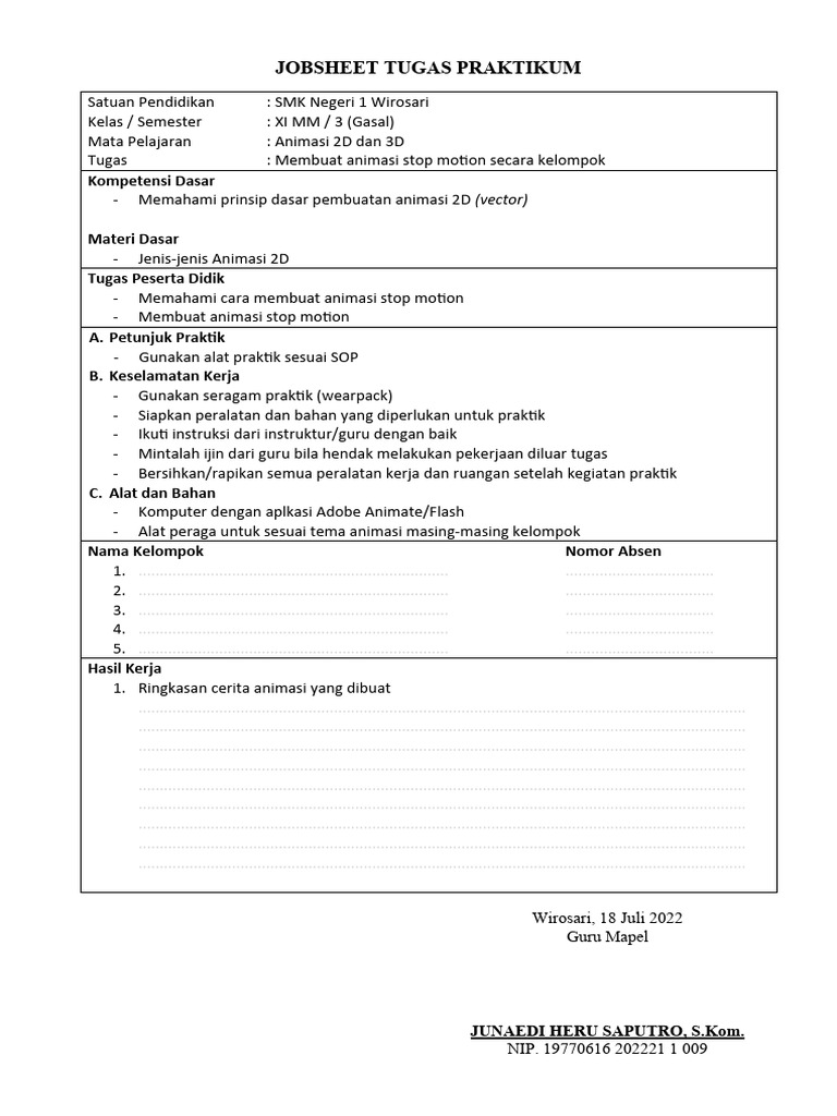 Jobsheet Tugas Praktikum 1 - Animasi | PDF