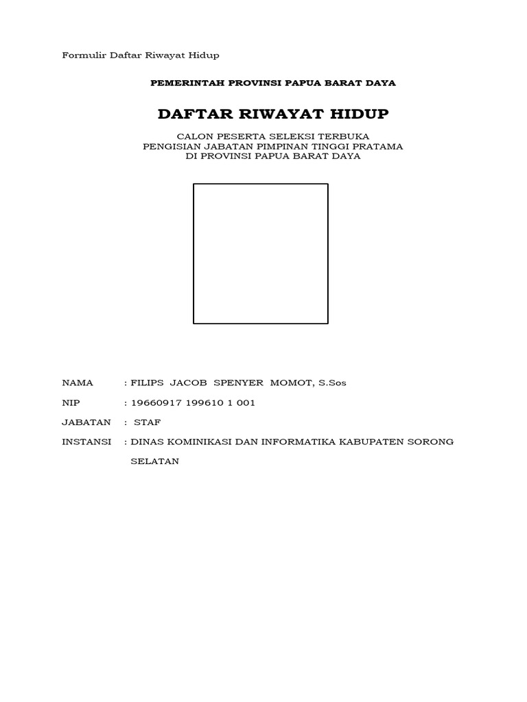 Formulir Daftar Riwayat Hidup | PDF