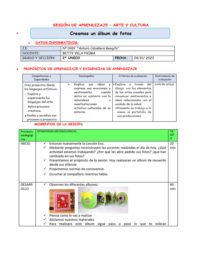 SESIÓN DE APRENDIZAJE- ARTE - Creamos un álbum de fotos | PDF ...