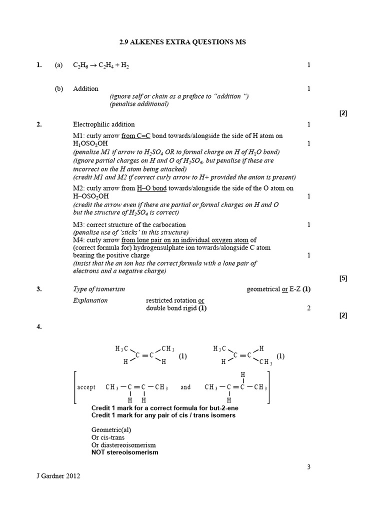 Alkenes Test Mark Scheme | PDF | Chemical Bond | Ion