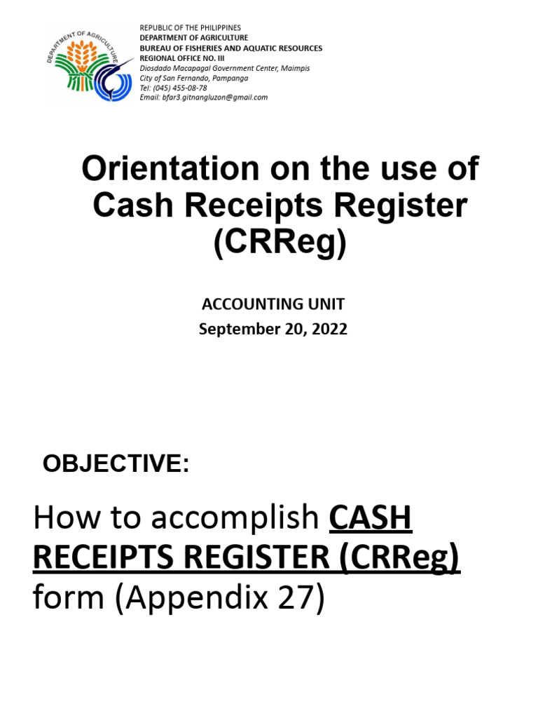 Orientation On The Use of Cash Receipts Register | PDF
