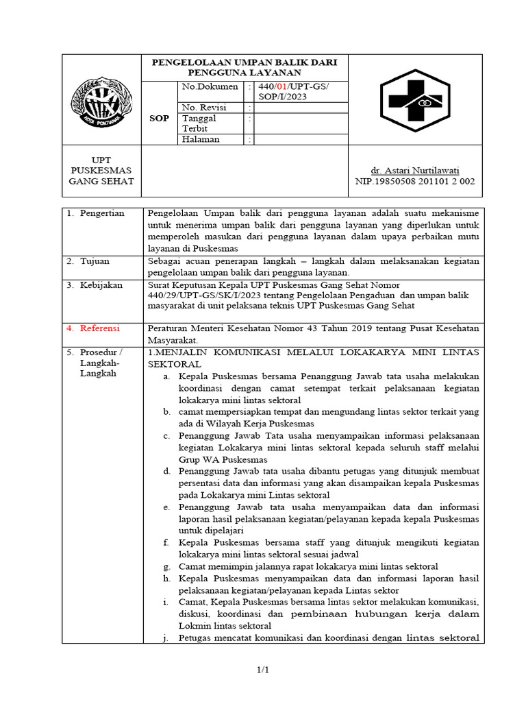 Sop Pengelolaan Umpan Balik Dari Pengguna Layanan | PDF | Sains & Matematika