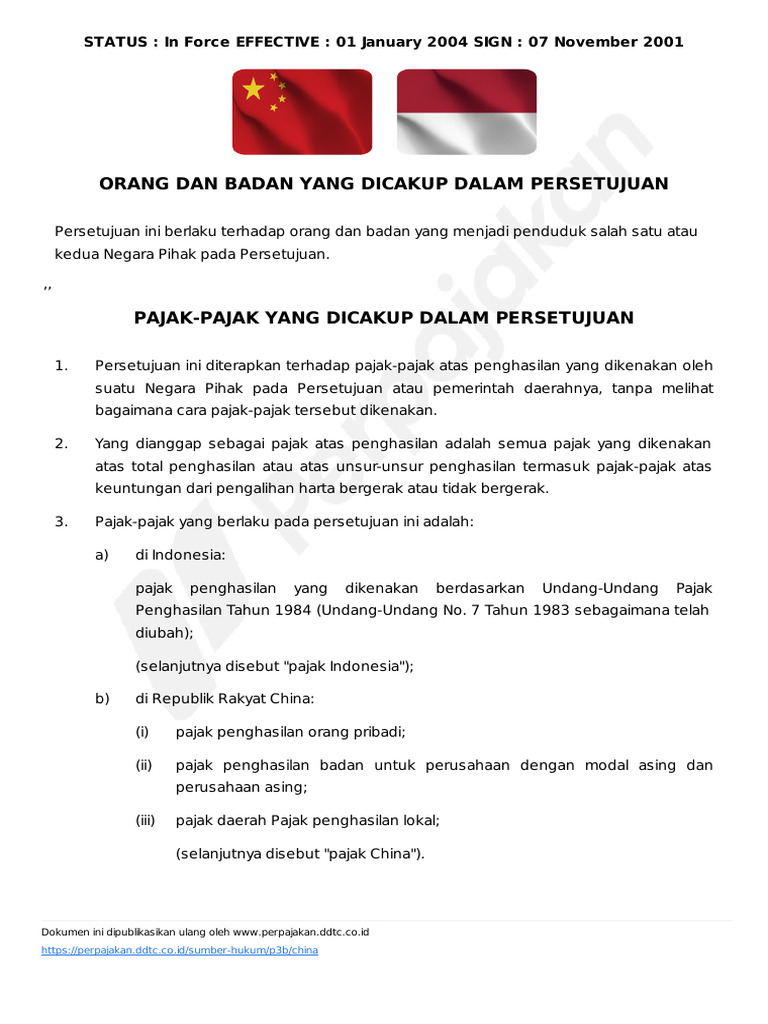 P3B Indonesia-China: Pajak Penghasilan | PDF | Hukum