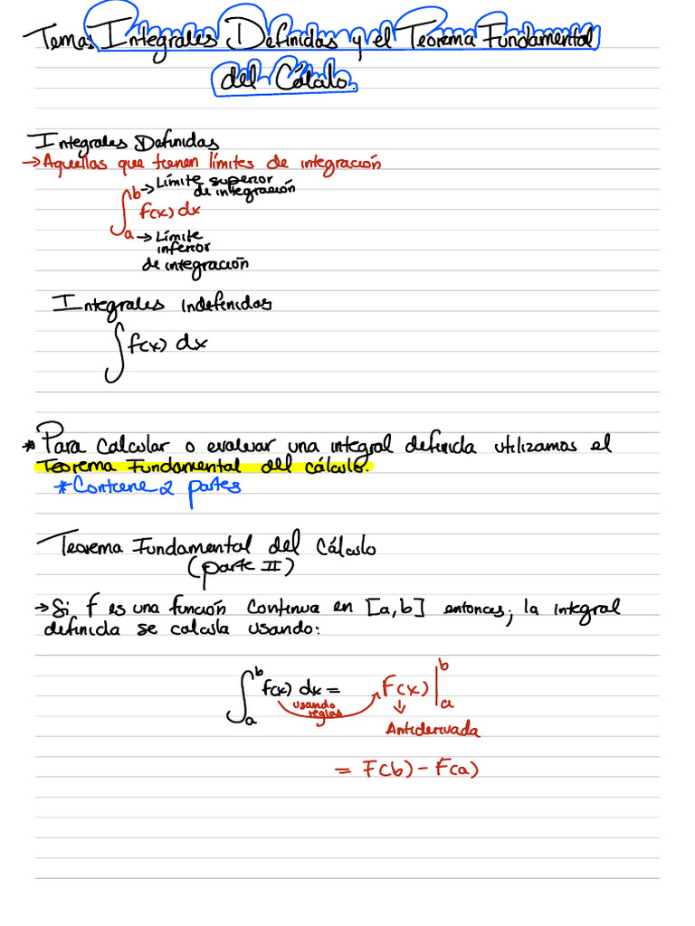 Tema 7; Integrales Definidas y El Teorema Fundamental Del Cálculo | PDF