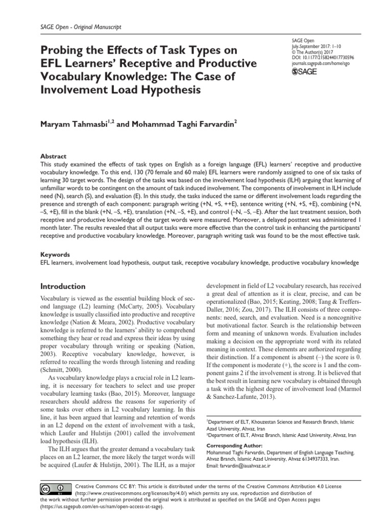 Probing The Effects of Task Types On EFL Learners | PDF | Vocabulary ...