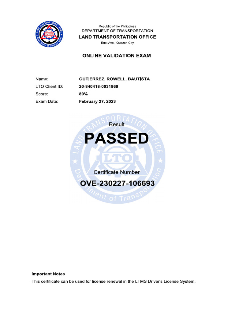 Lto Exam | PDF