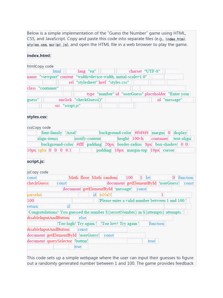 Below is a simple implementation of the game code | PDF | Document Object Model | Computing