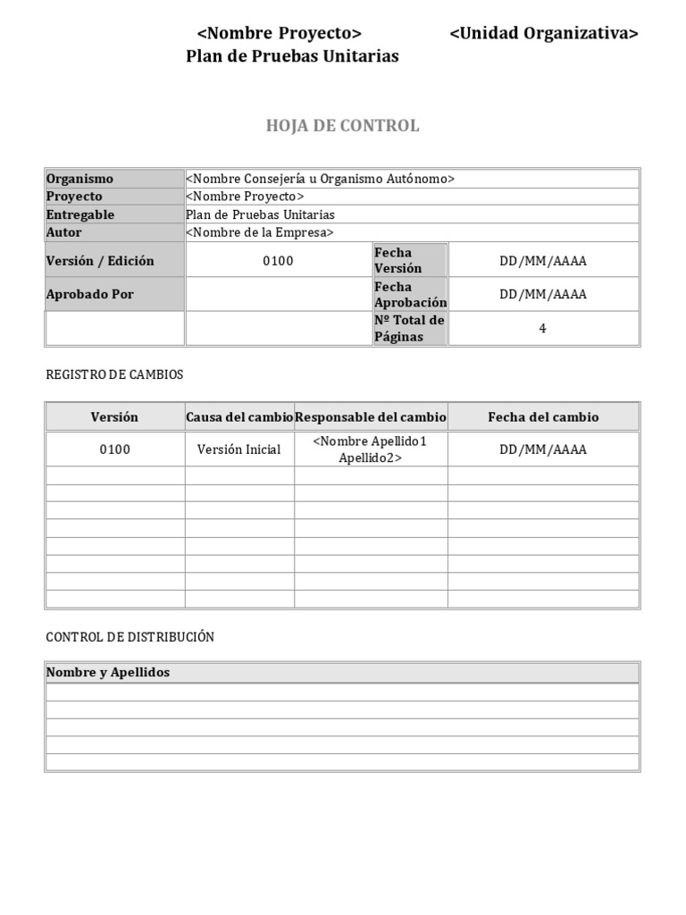 Formato Pruebas Unitarias | PDF Formato Pruebas Unitarias | PDF