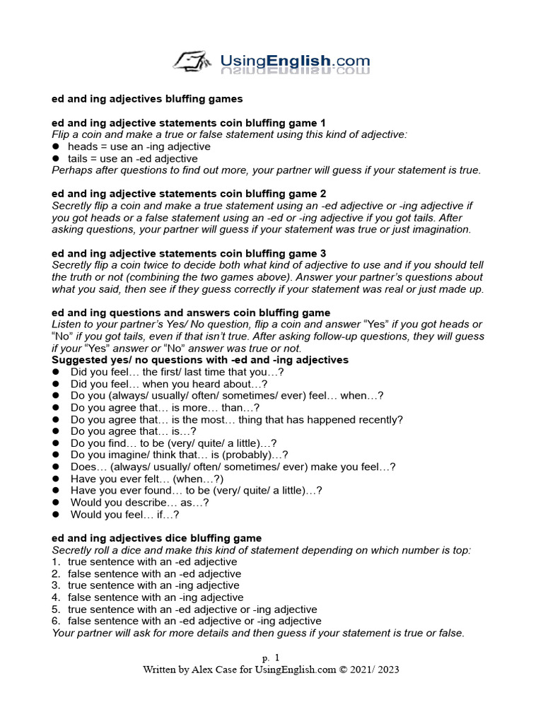 Adjective Bluffing Games Ed Ing | PDF | Deception