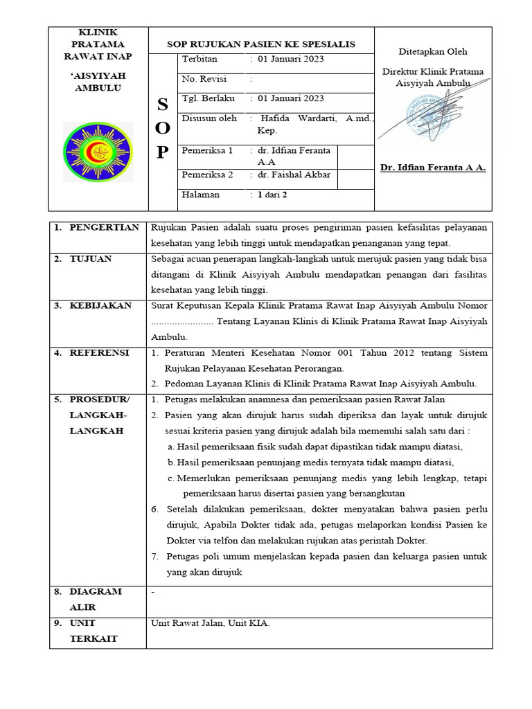 Sop Rujukan Spesialis | PDF