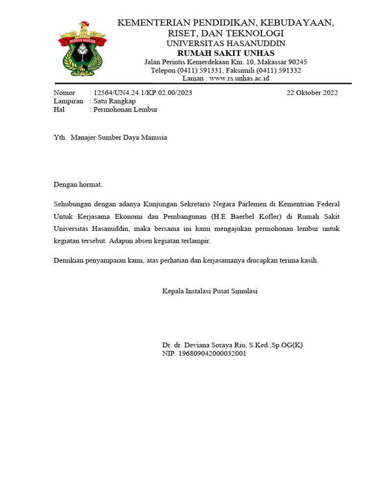 Surat Permohonan Lembur | PDF