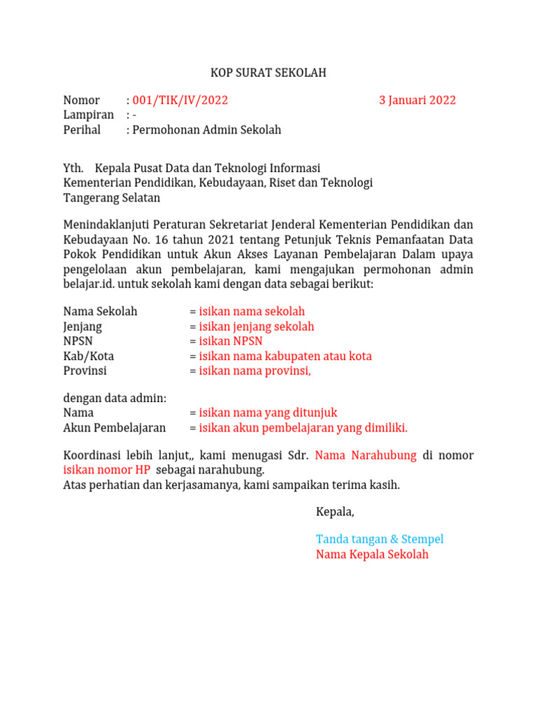 Contoh SK Penunjukan Sebagai Admin Akun Belajar | PDF