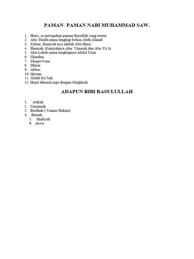 Paman dan Bibi Nabi Muhammad SAW | PDF | Sejarah