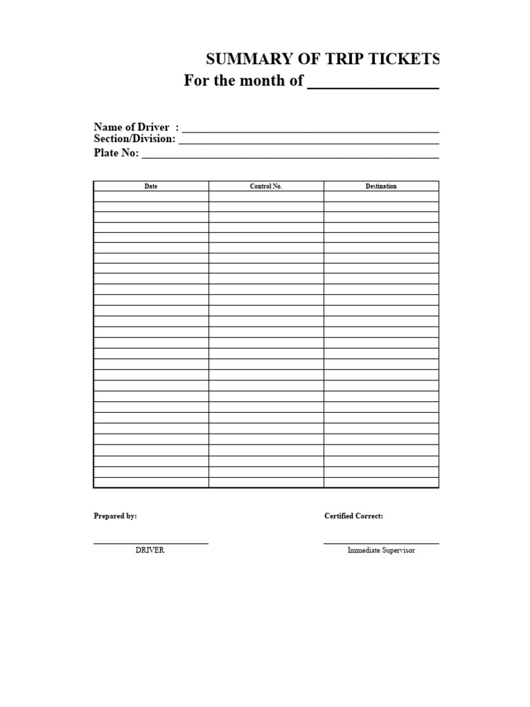 Monthly Trip Ticket Summary Report | PDF