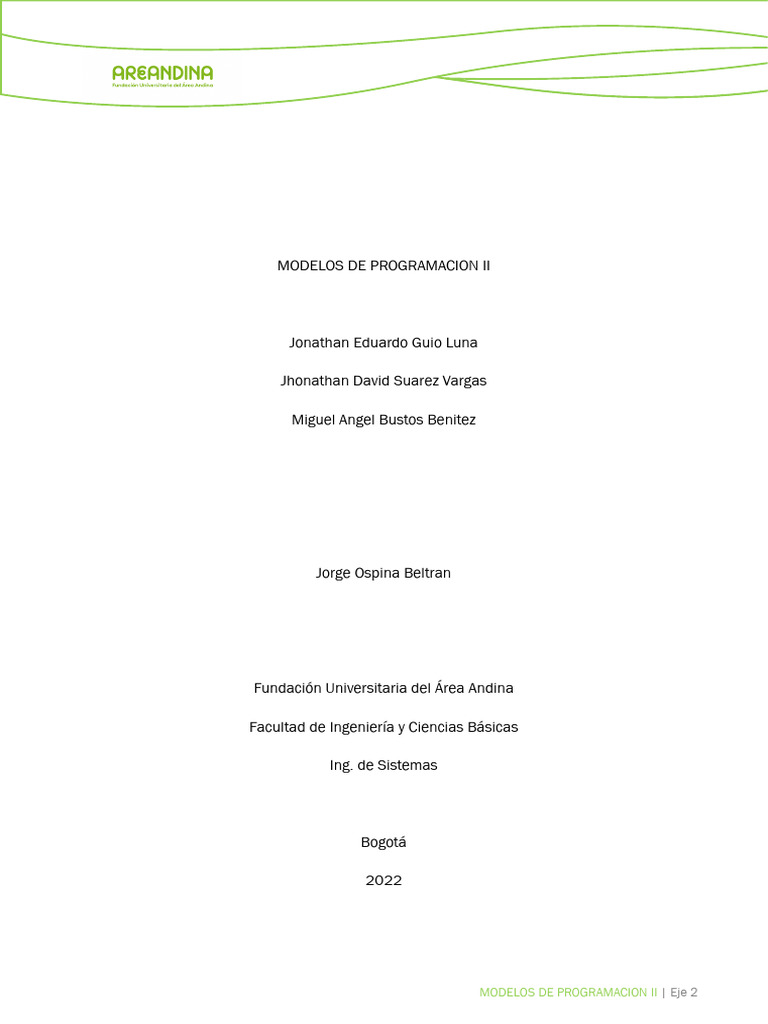 Actividad Evaluativa Eje 2 Modelos de Programacion | PDF | Programación de computadoras ...