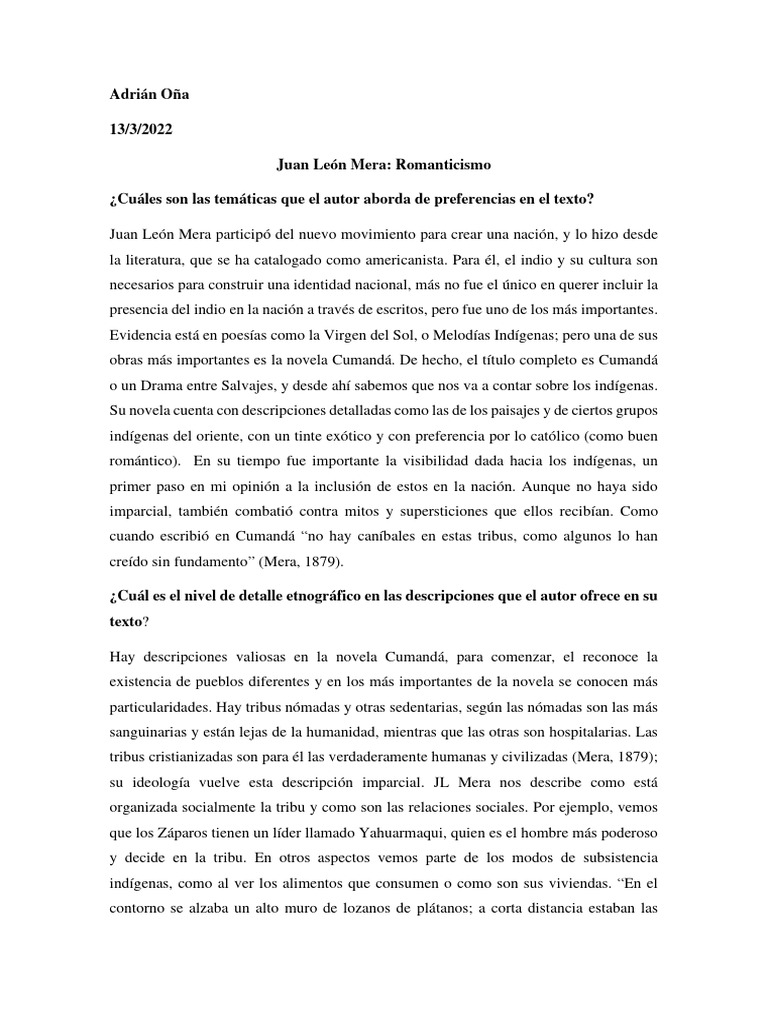 Juan León Mera y el Indigenismo | PDF | Tribu | Antropología