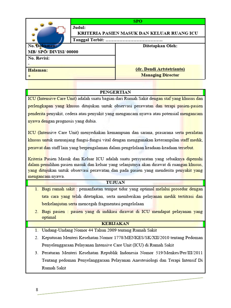 Sop Kriteria Pasien Masuk Dan Keluar Ruang Icu Pdf