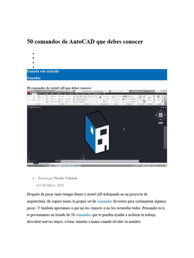 50 Comandos de AutoCAD Que Debes Conocer | PDF | Cad automático ...