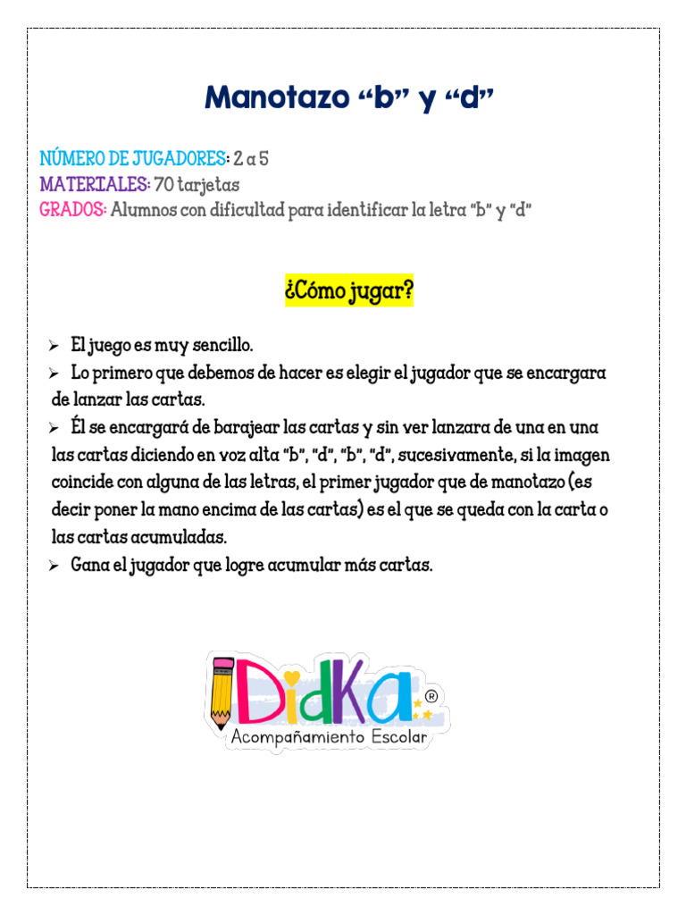 Cómo jugar al Manotazo con letras b y d | PDF | Hogar, jardinería y ...