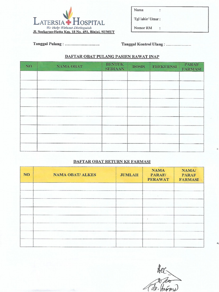 Form Return Obat Dan List Obat Pulang Pasien | PDF