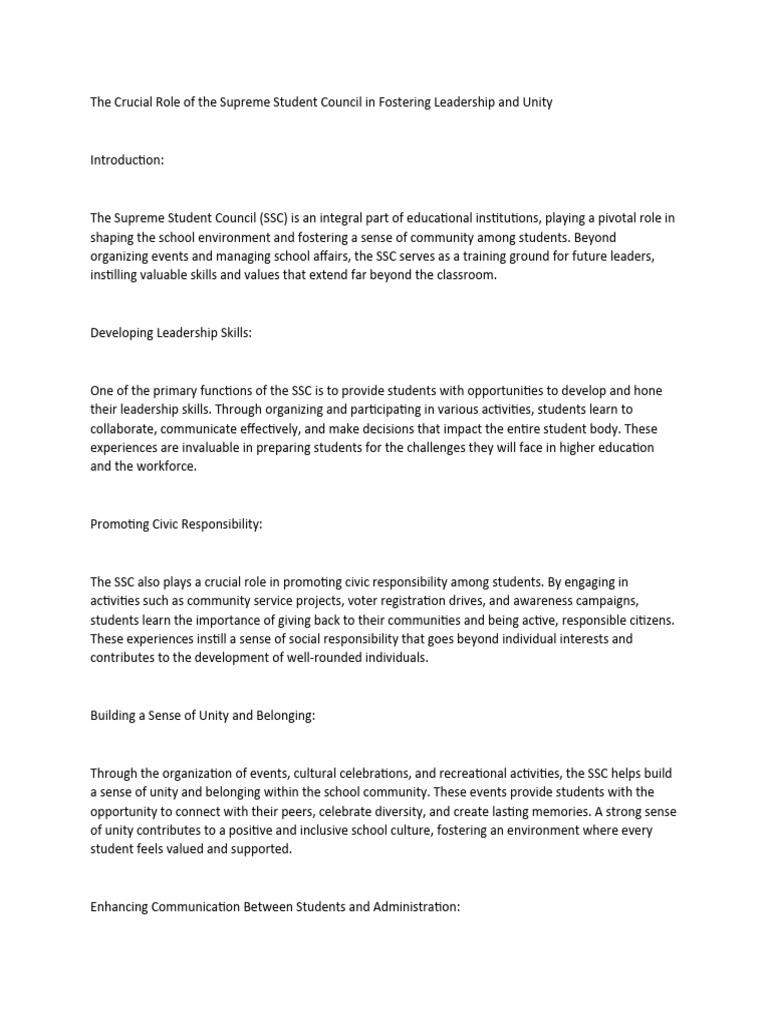 The Crucial Role of The Supreme Student Council in Fostering Leadership ...