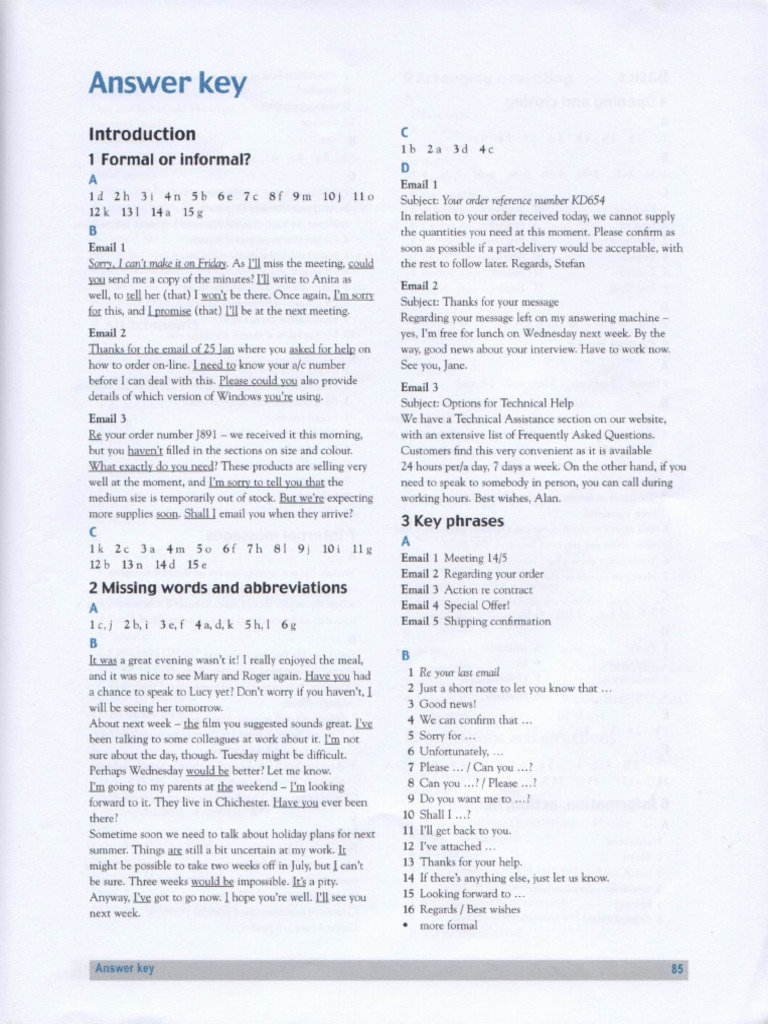 Email English Answer Key | PDF