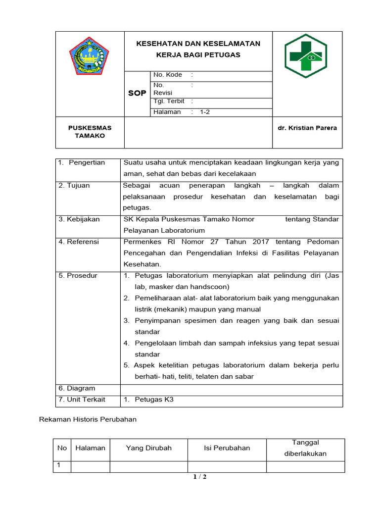 G. Spo Kesehatan Dan Keselamatan Kerja Bagi Petugas | PDF
