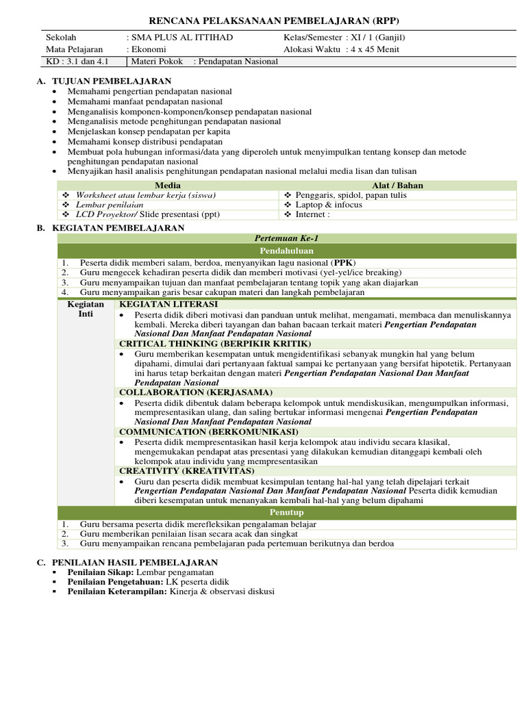 RPP Kelas XI SMTR 1 | PDF