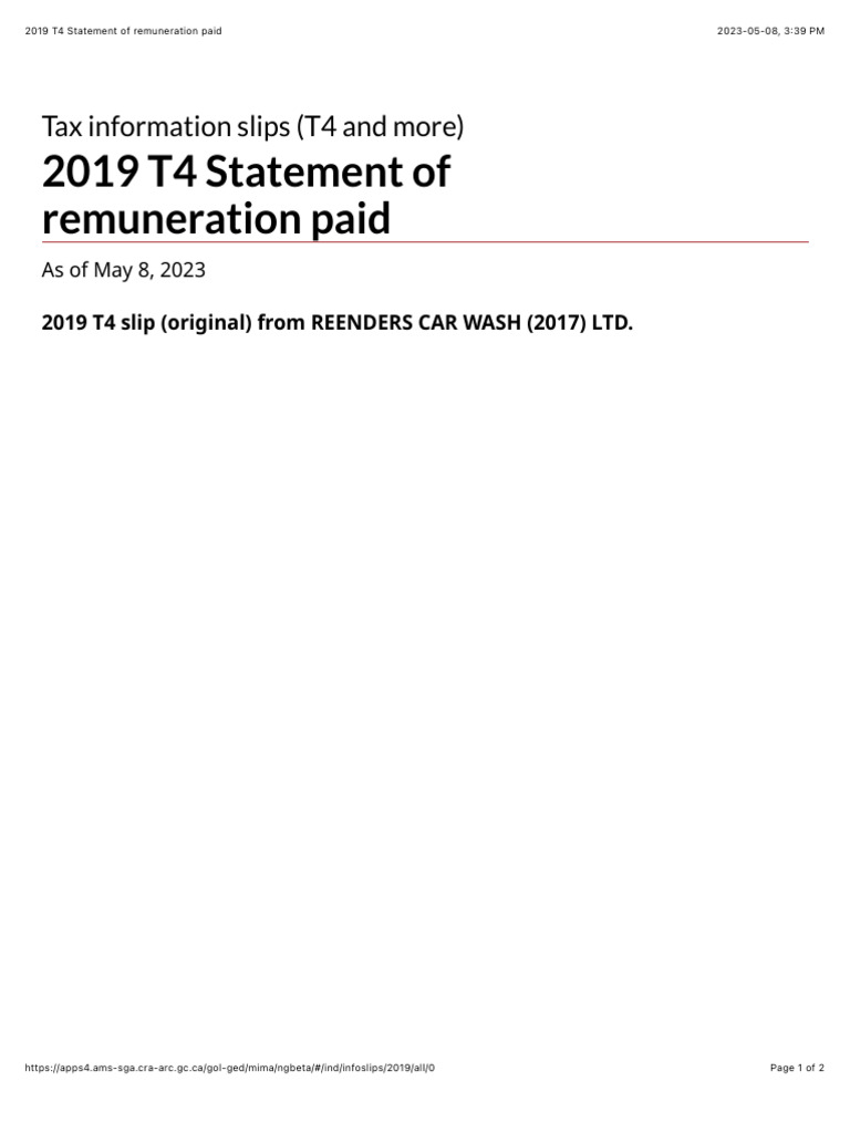 2019 T4 Statement of Remuneration Paid | PDF | Finance & Money Management